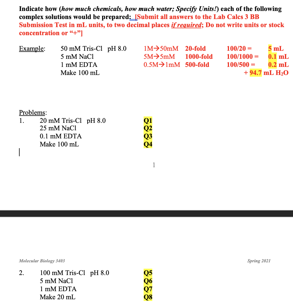 Solved Indicate how (how much chemicals, how much water; | Chegg.com