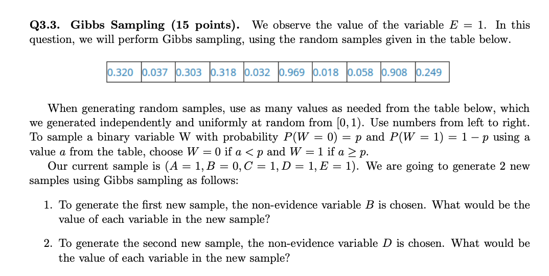 Q3.3. Gibbs Sampling (15 points). We observe the | Chegg.com