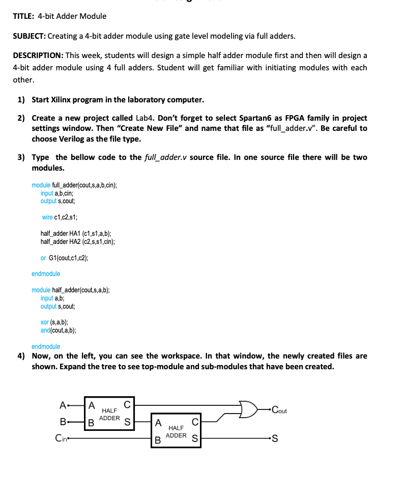 Solved TITLE: 4-bit Adder Module CMP2007 Digital System | Chegg.com