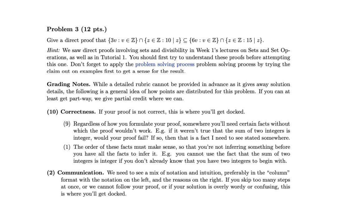 Solved Problem 3 (12 pts.) Give a direct proof that | Chegg.com