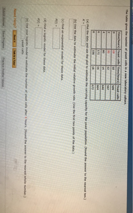 Solved The table gives the number of yeast cells in a new | Chegg.com