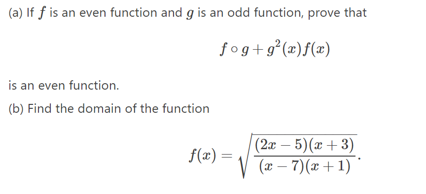 Solved (a) If f is an even function and g is an odd | Chegg.com