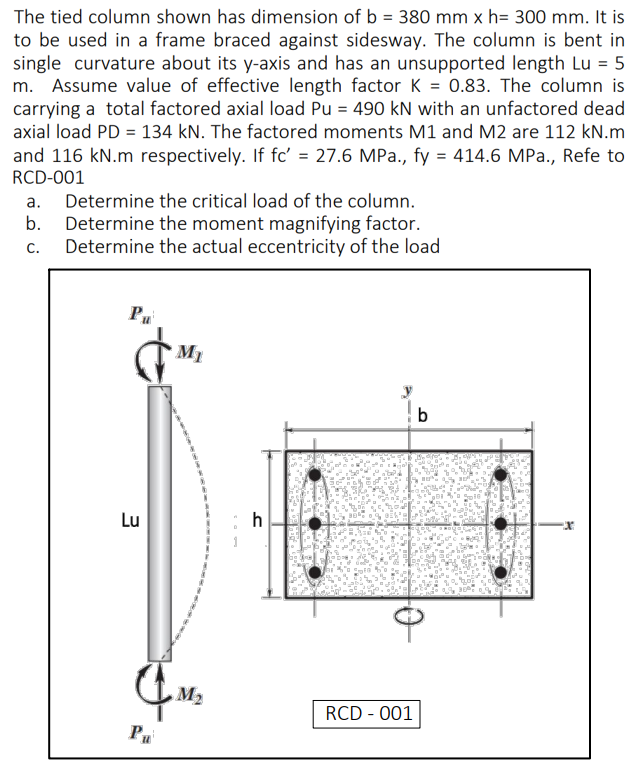 Solved The tied column shown has dimension of b = 380 mm x | Chegg.com
