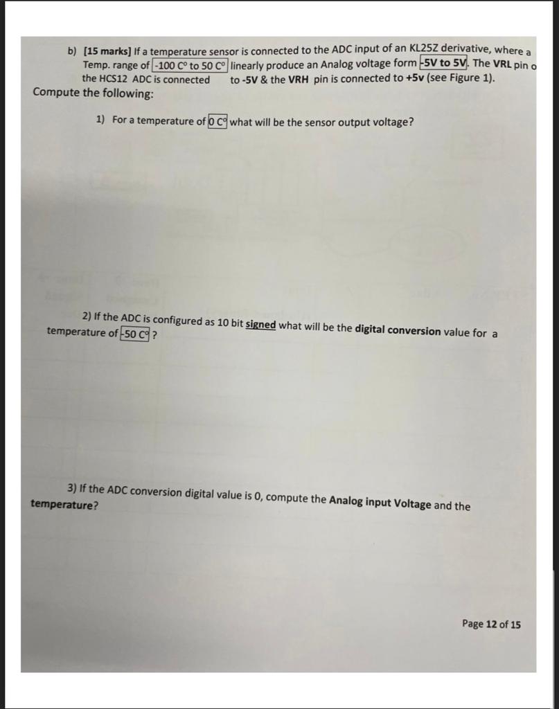Solved b) [ 15 marks] If a temperature sensor is connected | Chegg.com