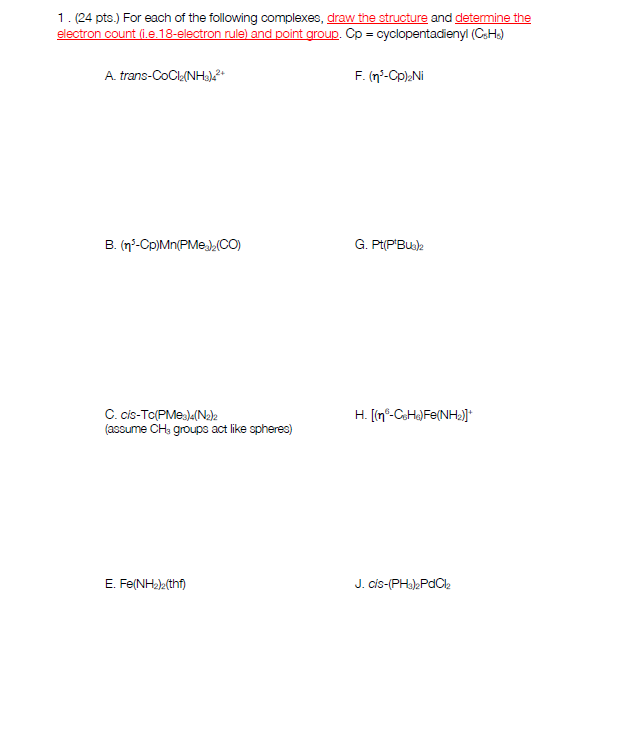 Solved (24 ﻿pts.) ﻿For each of the following complexes, draw | Chegg.com