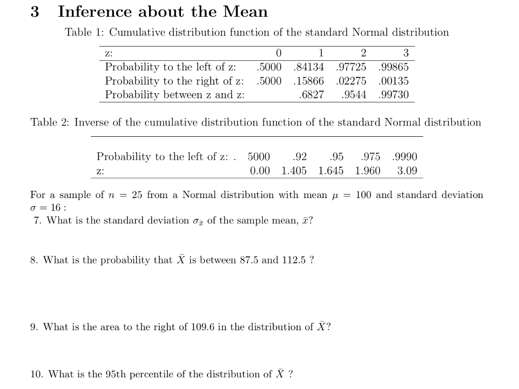 Solved 3 Inference about the Mean Table 1: Cumulative | Chegg.com