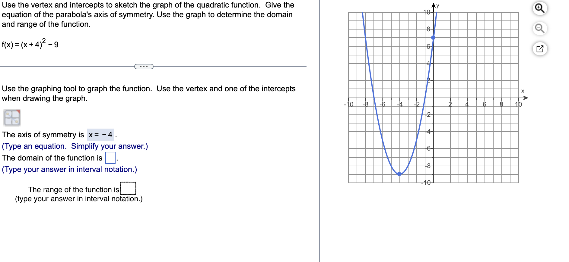 Use the vertex and intercepts to sketch the graph of | Chegg.com