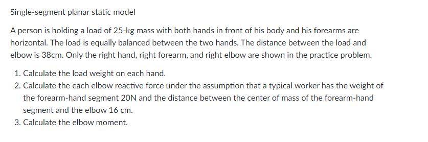 Solved Single-segment planar static model A person is | Chegg.com
