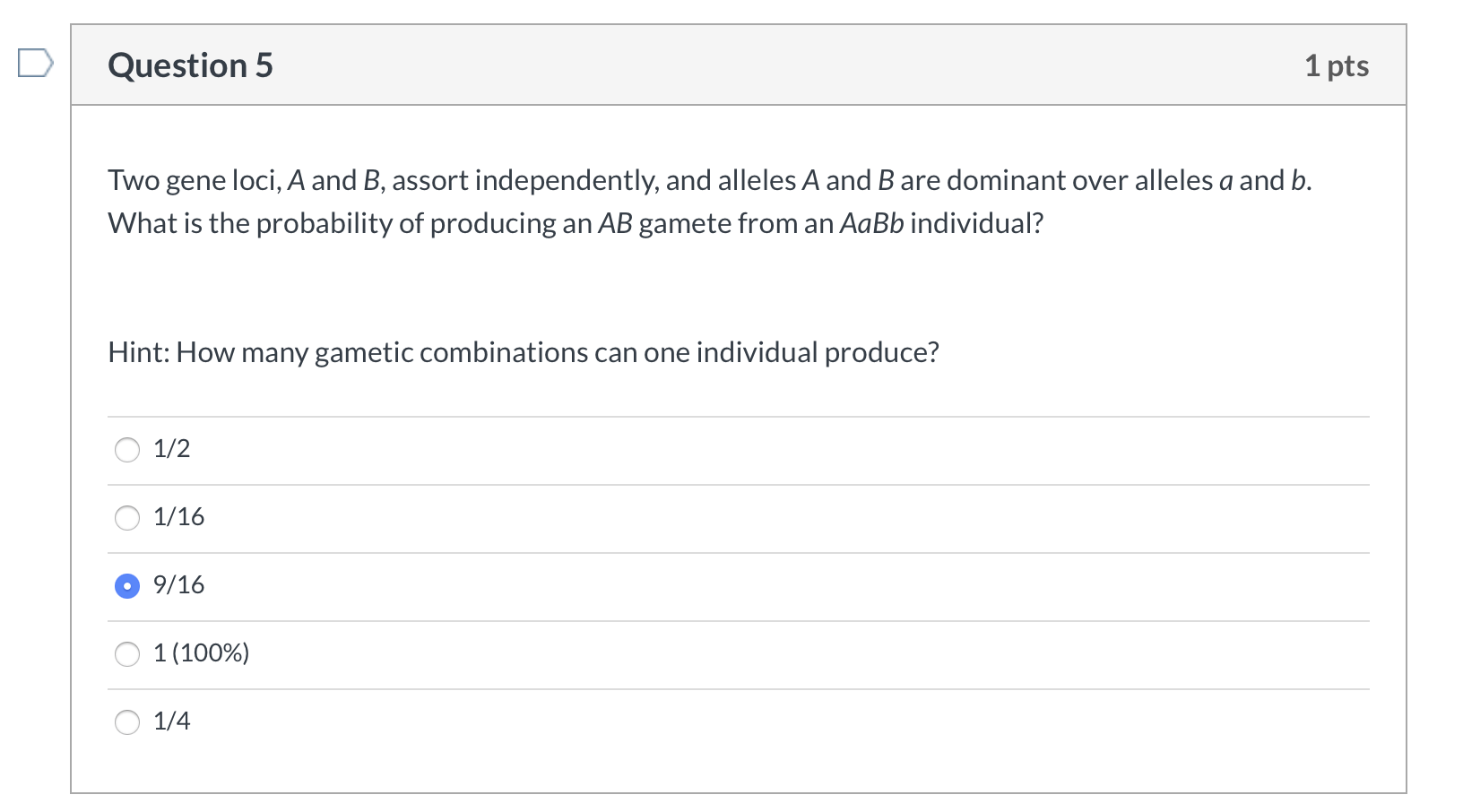 Solved Question 5 1 Pts Two Gene Loci A And B Assort 