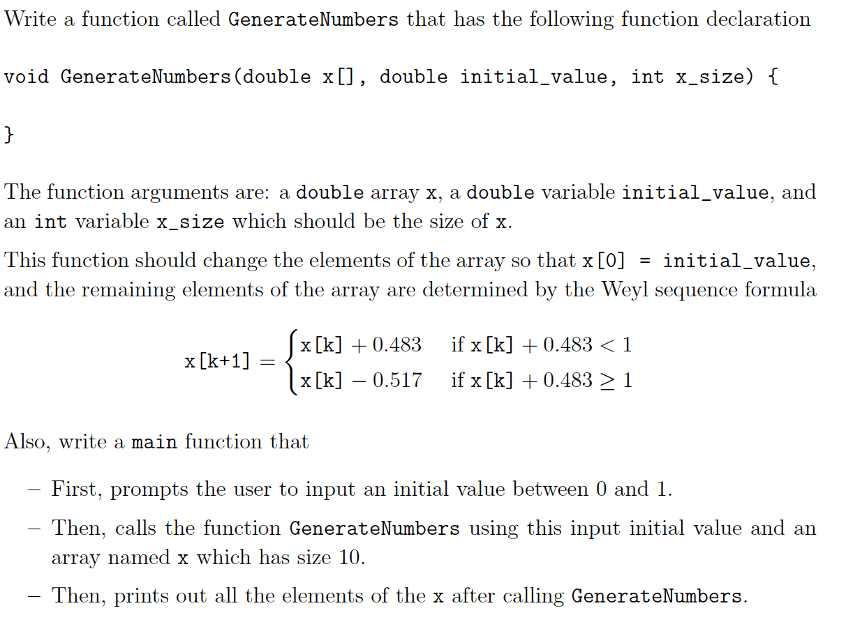 Solved Write a function called GenerateNumbers that has the | Chegg.com