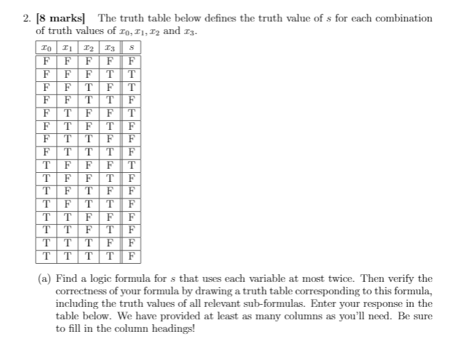 Solved 2. 8 marks The truth table below defines the truth | Chegg.com
