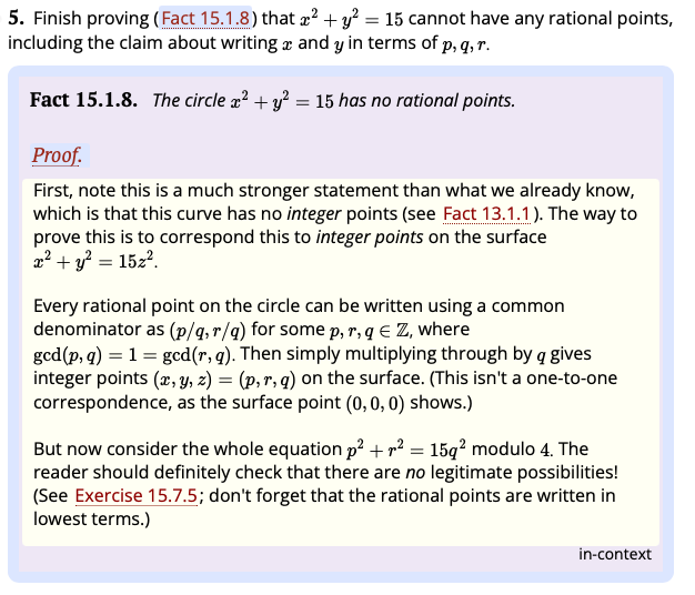Solved 5. Finish proving ( Fact 15.1 .8 ) that x2+y2=15 | Chegg.com