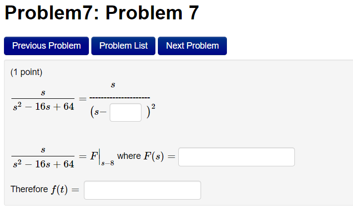 Solved Problem7: Problem 7 Previous Problem (1 point) S s² | Chegg.com