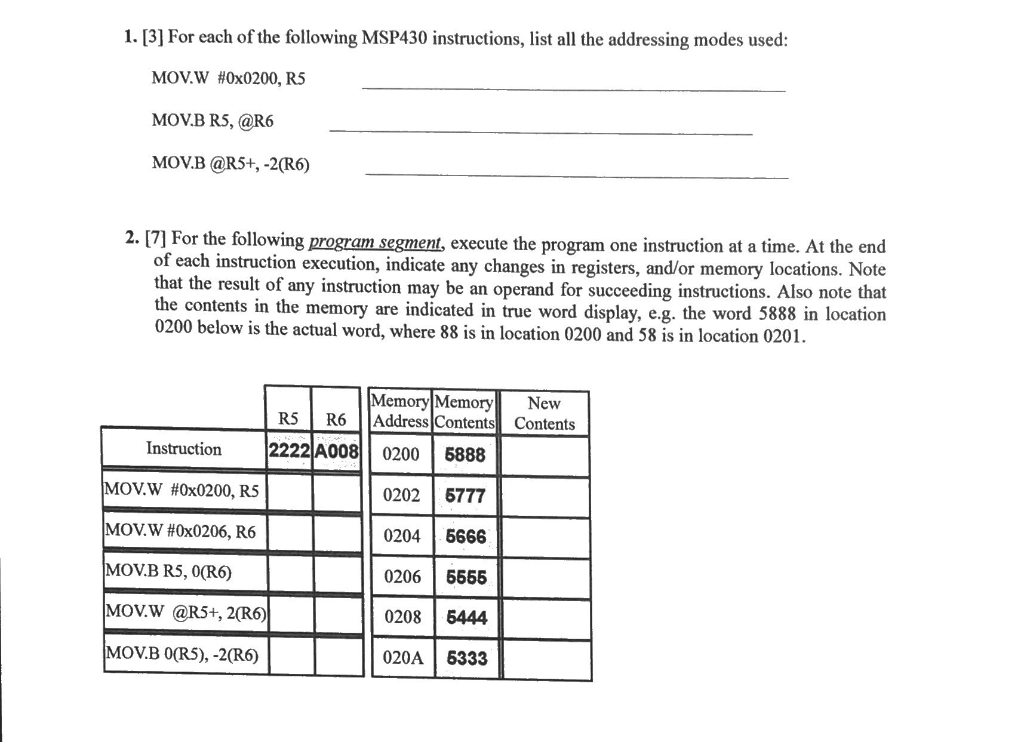 Solved 1. [3] For each of the following MSP430 instructions, | Chegg.com
