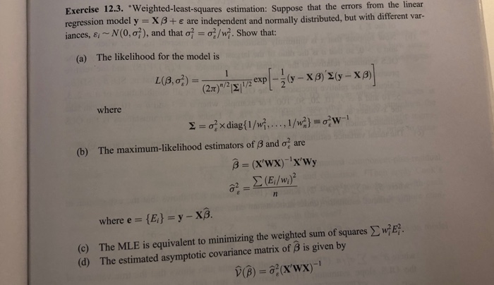 Solved Exercise 12 3 Weighted Least Squares Estimation