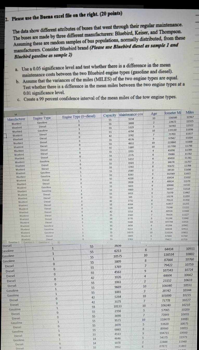 Solved Solve using Excel Formulas Only! Please use the Buena | Chegg.com