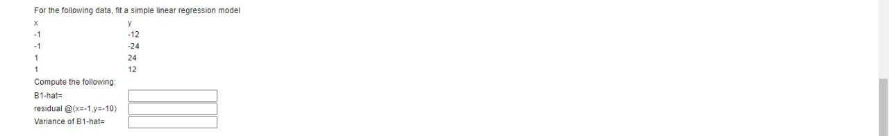 Solved For the following data, fit a simple linear | Chegg.com