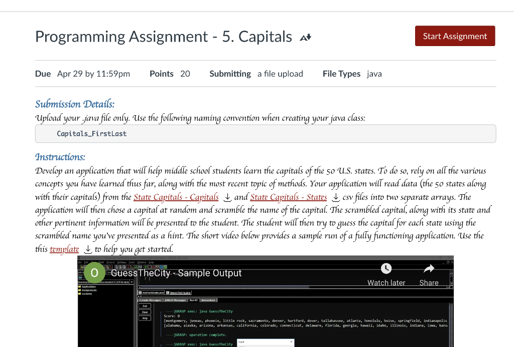 Solved Programming Assignment - 5. Capitals All Start | Chegg.com