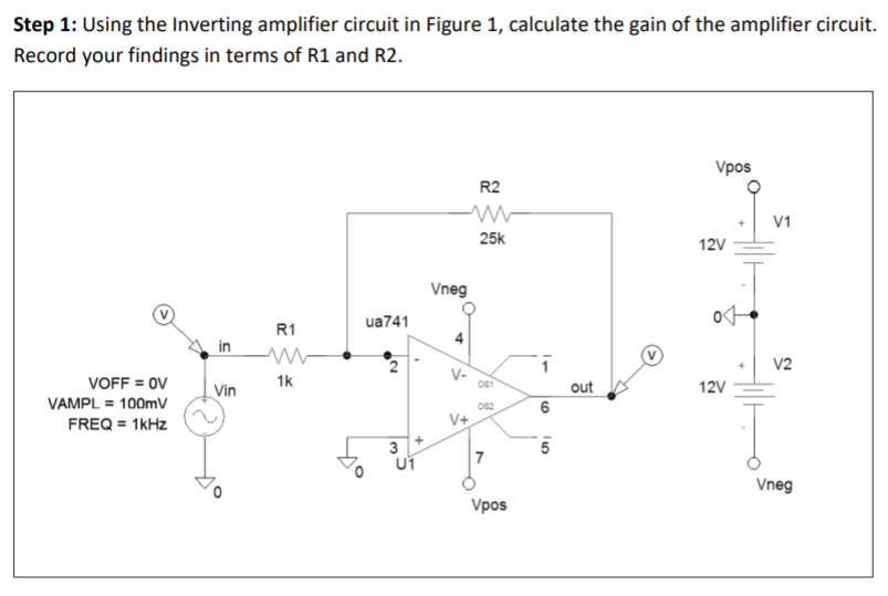 Solved Step 1: Using the Inverting amplifier circuit in | Chegg.com