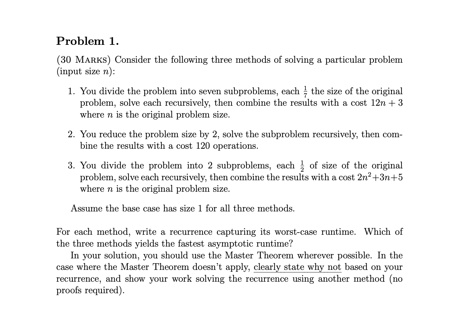 Solved Problem 1. (30 ﻿MARKS) ﻿Consider the following three | Chegg.com