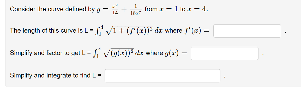 Solved Consider the curve defined by y=14x9+18x71 from x=1 | Chegg.com