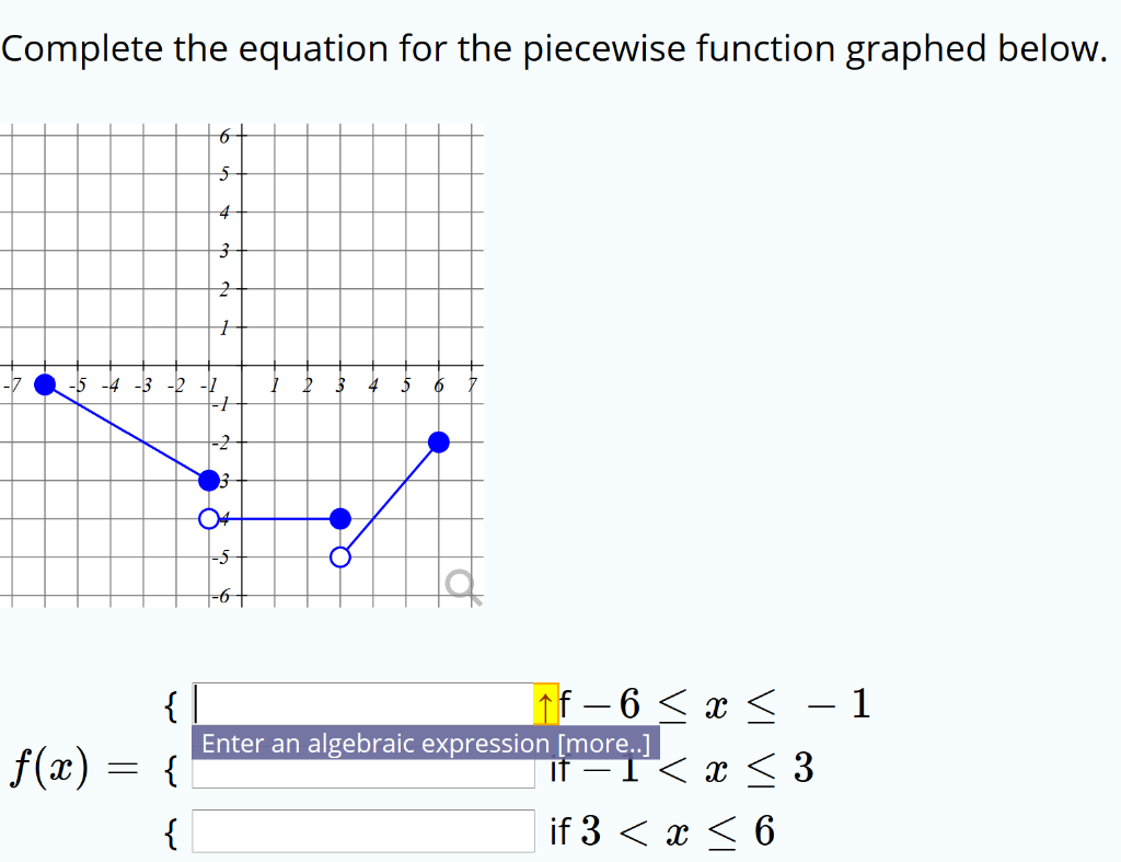 Solved Complete the equation for the piecewise function | Chegg.com