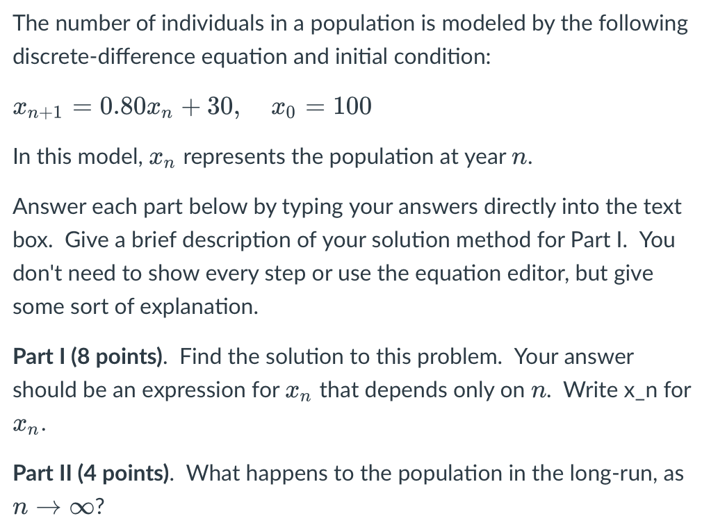 The number of individuals in a population is modeled | Chegg.com
