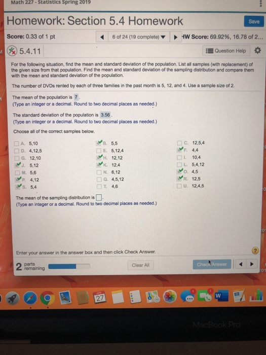 Solved Math 227- Statistics Spring 2019 Homework: Section | Chegg.com