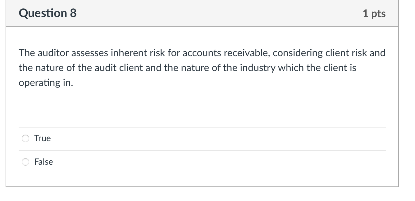 Solved The auditor assesses inherent risk for accounts | Chegg.com