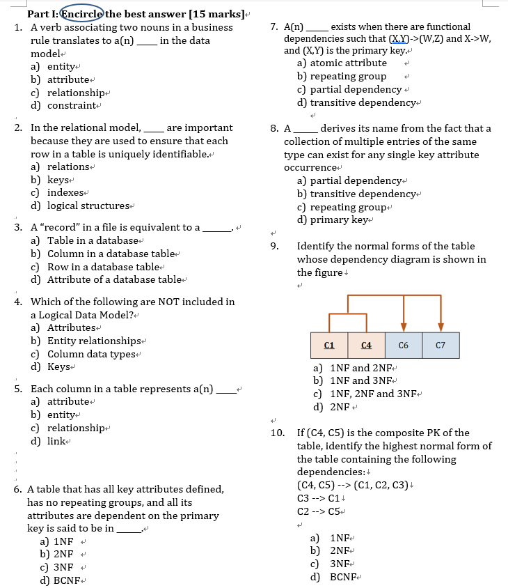 Solved Part I: Encircle the best answer [15 marks] 1. A verb | Chegg.com