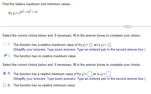 Solved Find the Relative minimum value of f(x,y), and at | Chegg.com