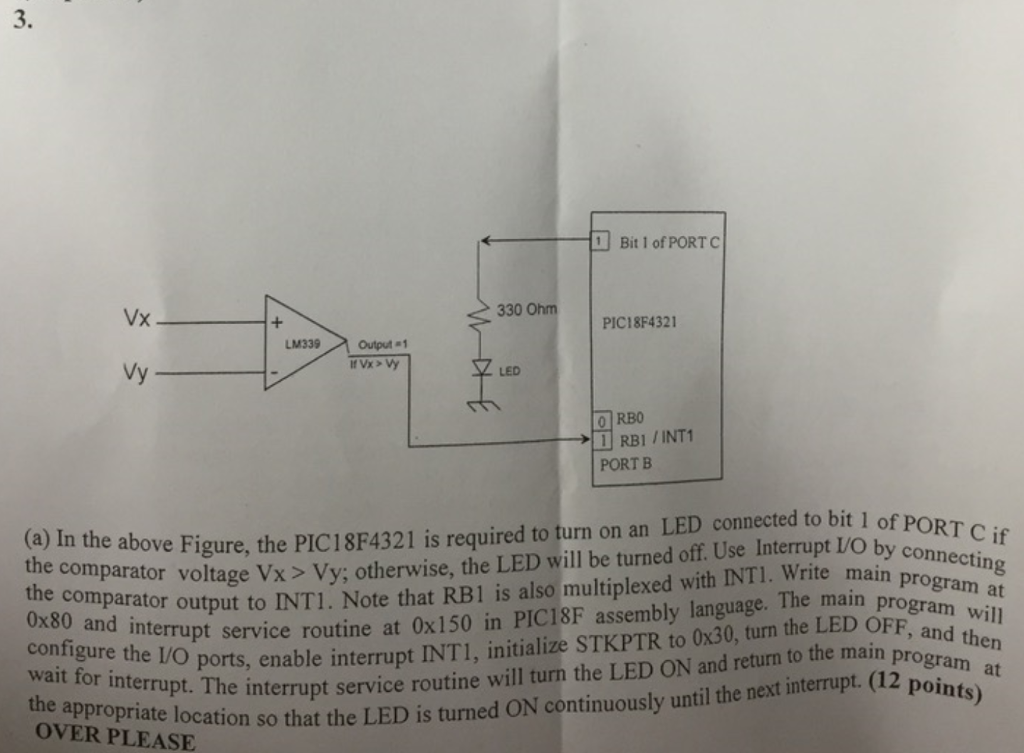 3. Bit 1 of PORT C Vx 330 Ohm PIC18F4321 LM33 Output. | Chegg.com
