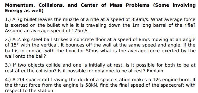 Solved Momentum, Collisions, and Center of Mass Problems | Chegg.com