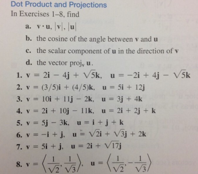 Solved Dot Product and Projections In Exercises 1-8, find a. | Chegg.com