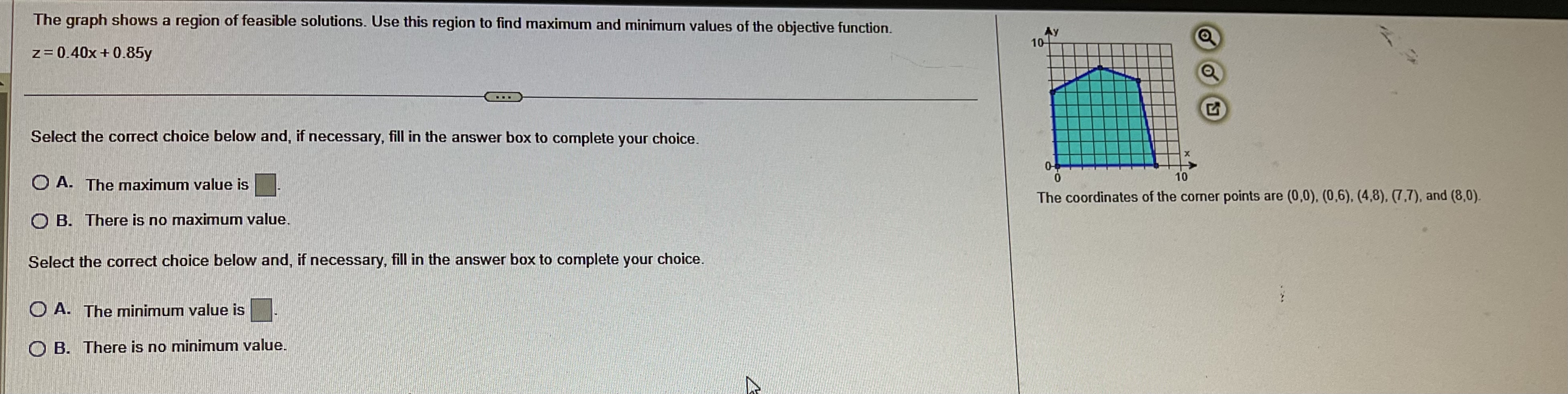Solved The graph shows a region of feasible solutions. Use | Chegg.com