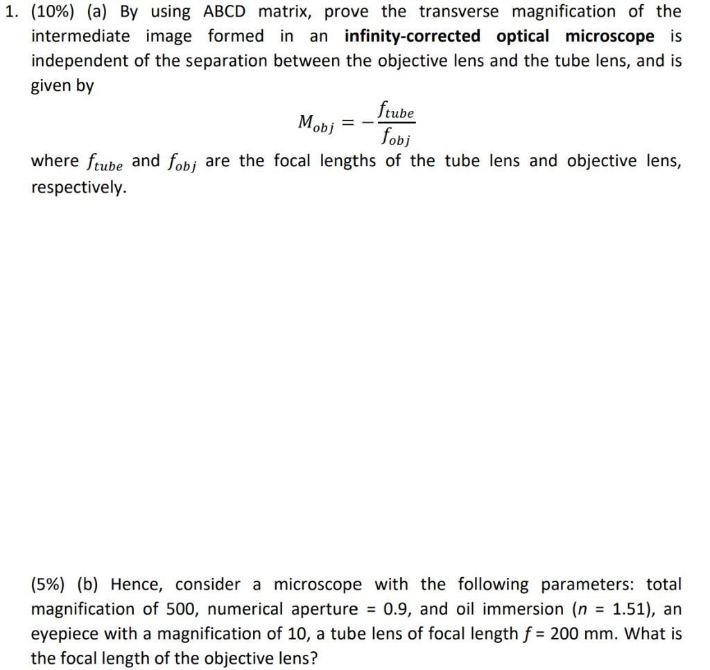 Solved (10\%) (a) By using ABCD matrix, prove the transverse | Chegg.com