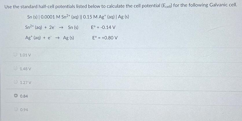 Solved Use the standard half-cell potentials listed below to | Chegg.com
