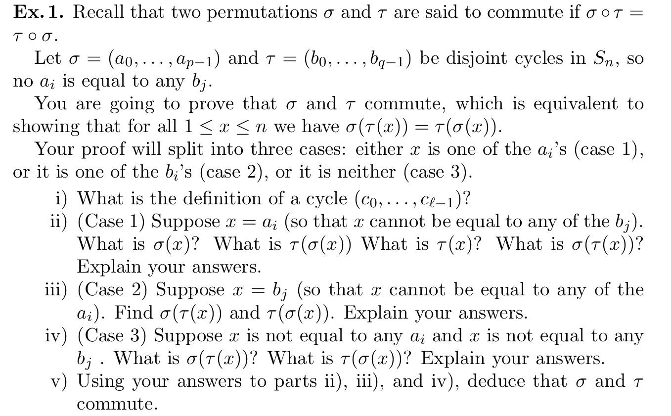 Solved Ex. 1. Recall that two permutations o and T are said | Chegg.com
