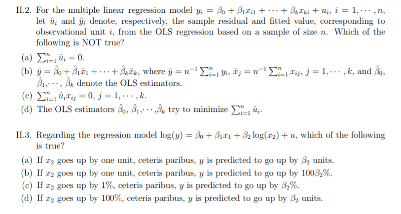 Solved II.2. For the multiple linear regression model yi = | Chegg.com