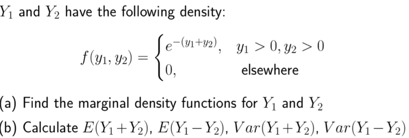 Solved Y1 and Y2 have the following density: | Chegg.com