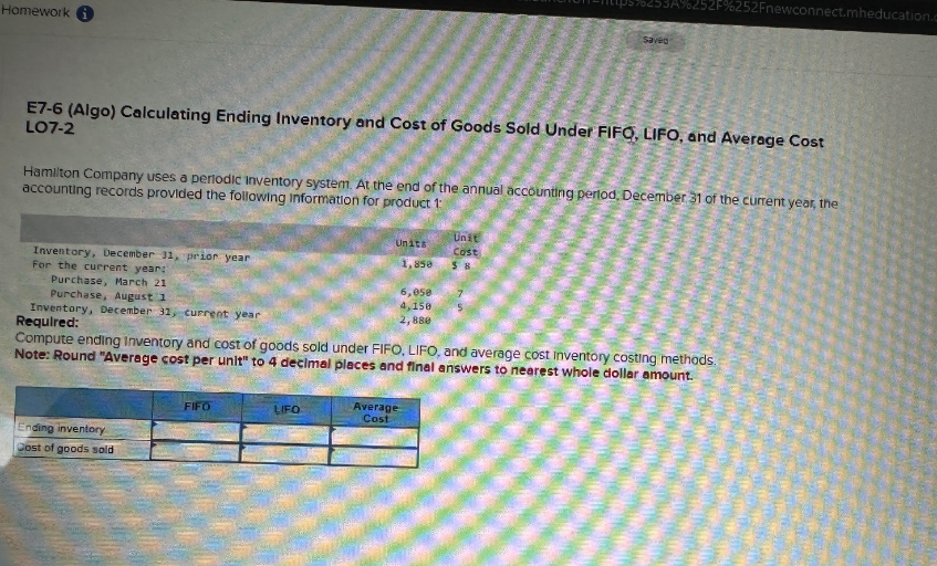 Solved E7-6 (Algo) Calculating Ending Inventory and Cost of | Chegg.com