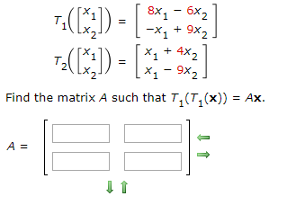 Solved 8x2 - 6x2] [-+ 9x2] Find the matrix A such that T | Chegg.com