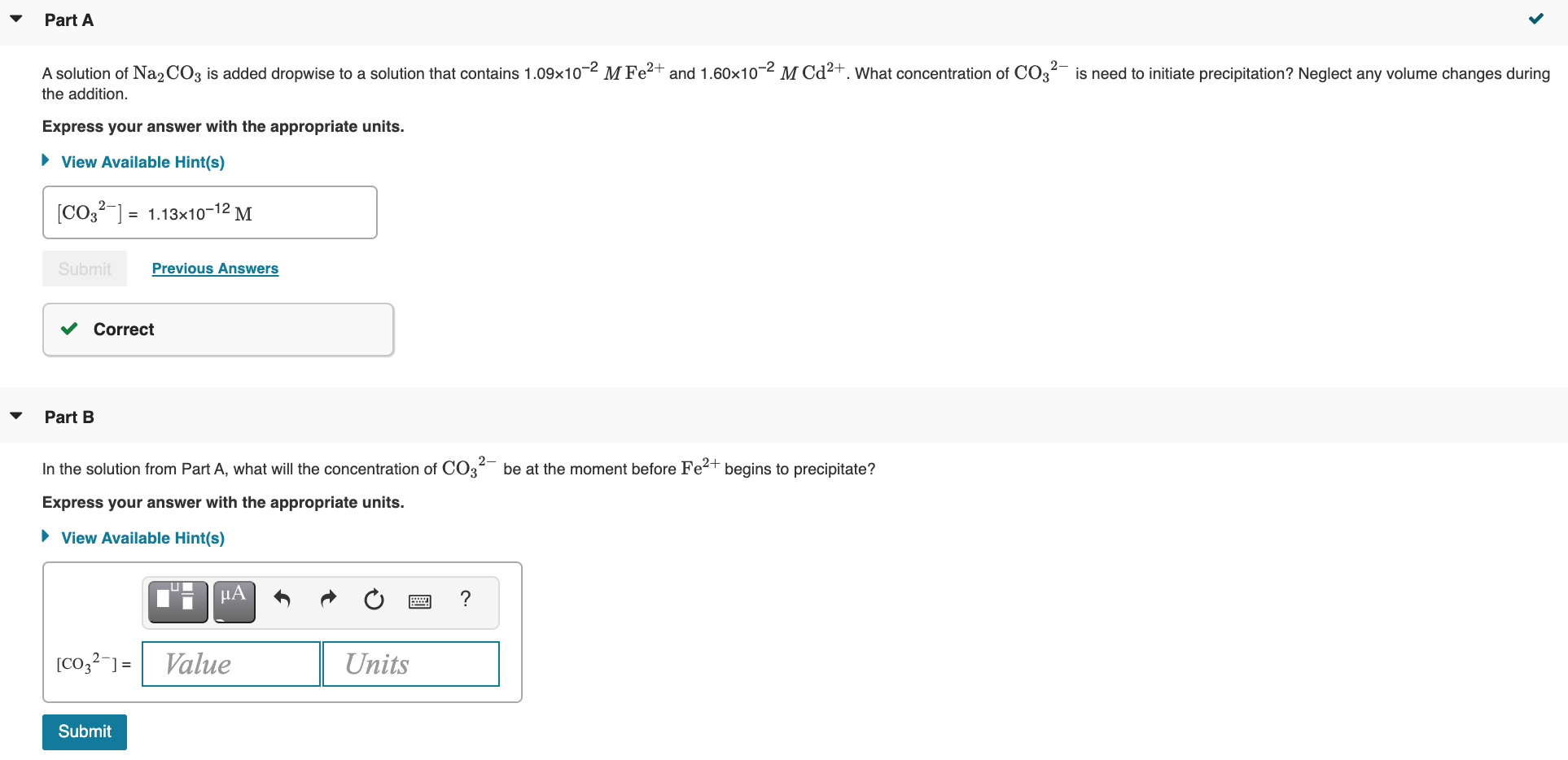 Solved Part A A solution of Na2CO3 is added dropwise to a | Chegg.com