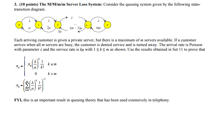 Solved 3. (10 points) The M/M/m/m Server Loss System: | Chegg.com
