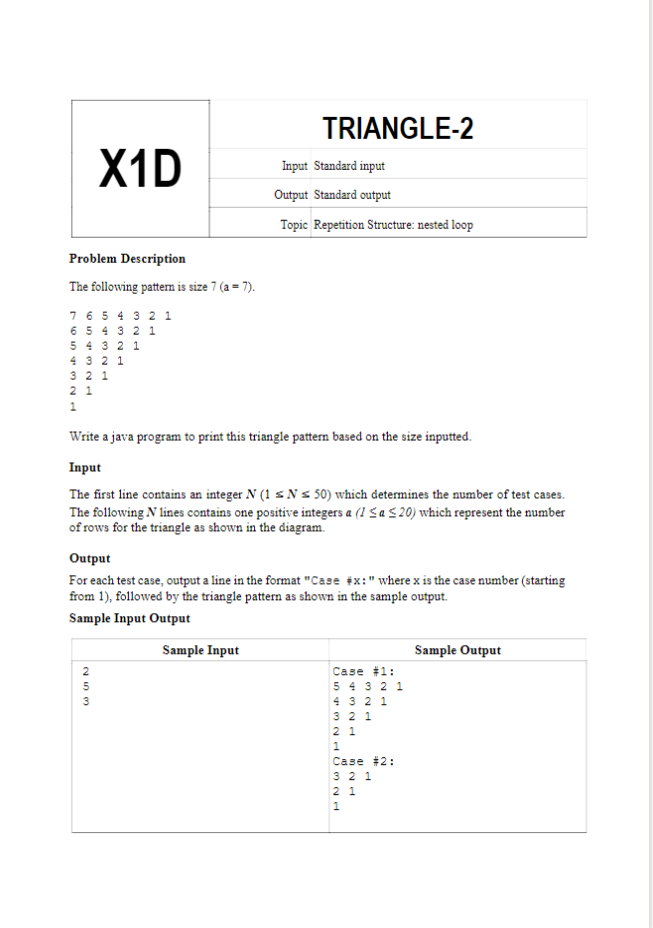 Solved X1d Triangle 2 Input Standard Input Output Standard