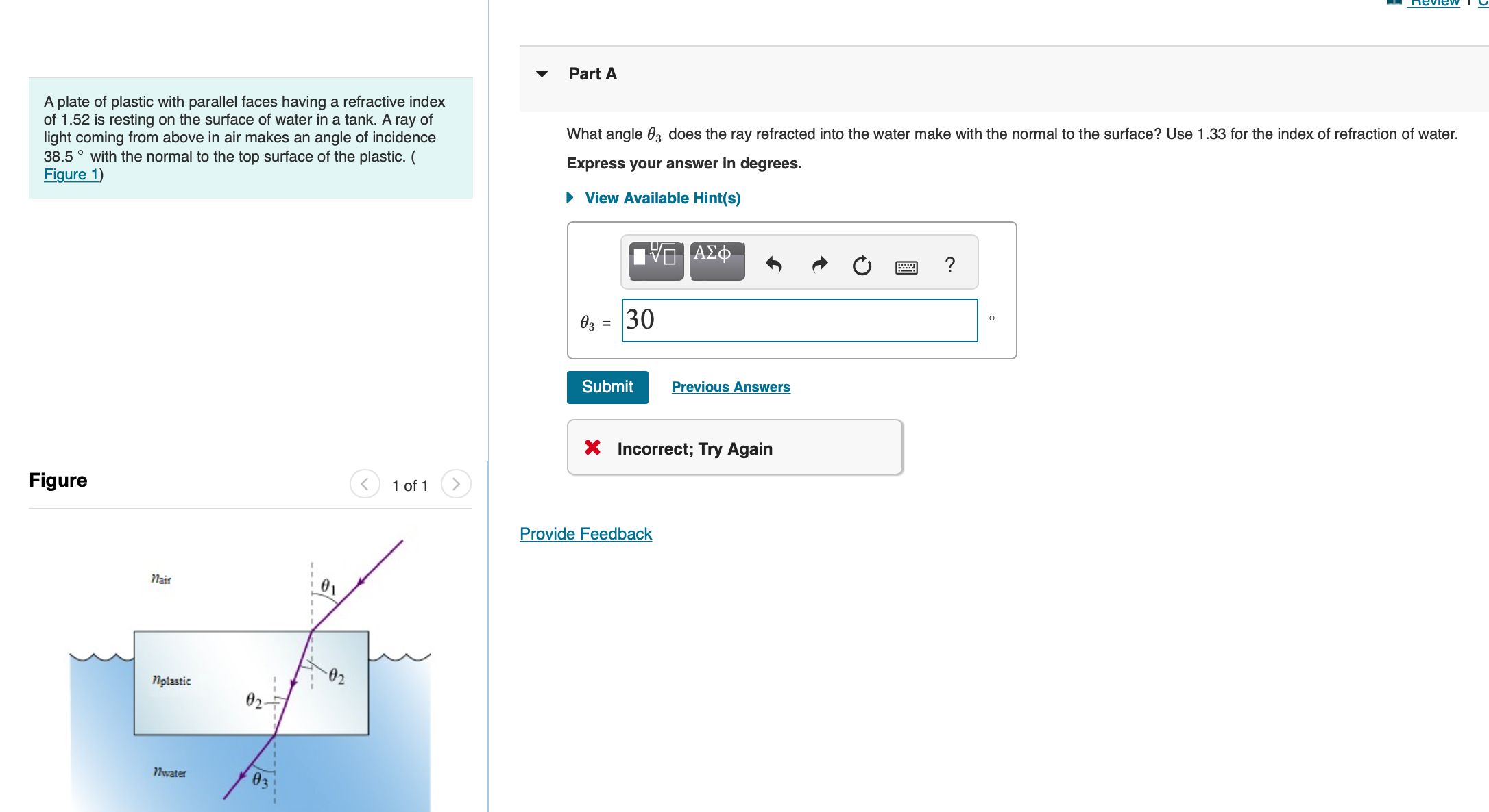 Solved A plate of plastic with parallel faces having a | Chegg.com