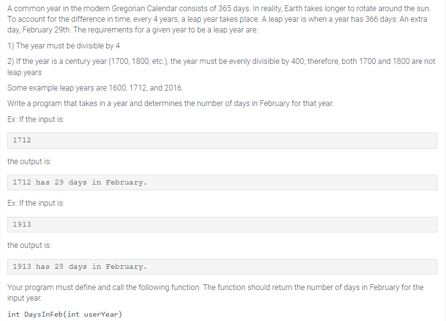 Solved A common year in the modern Gregorian Calendar | Chegg.com