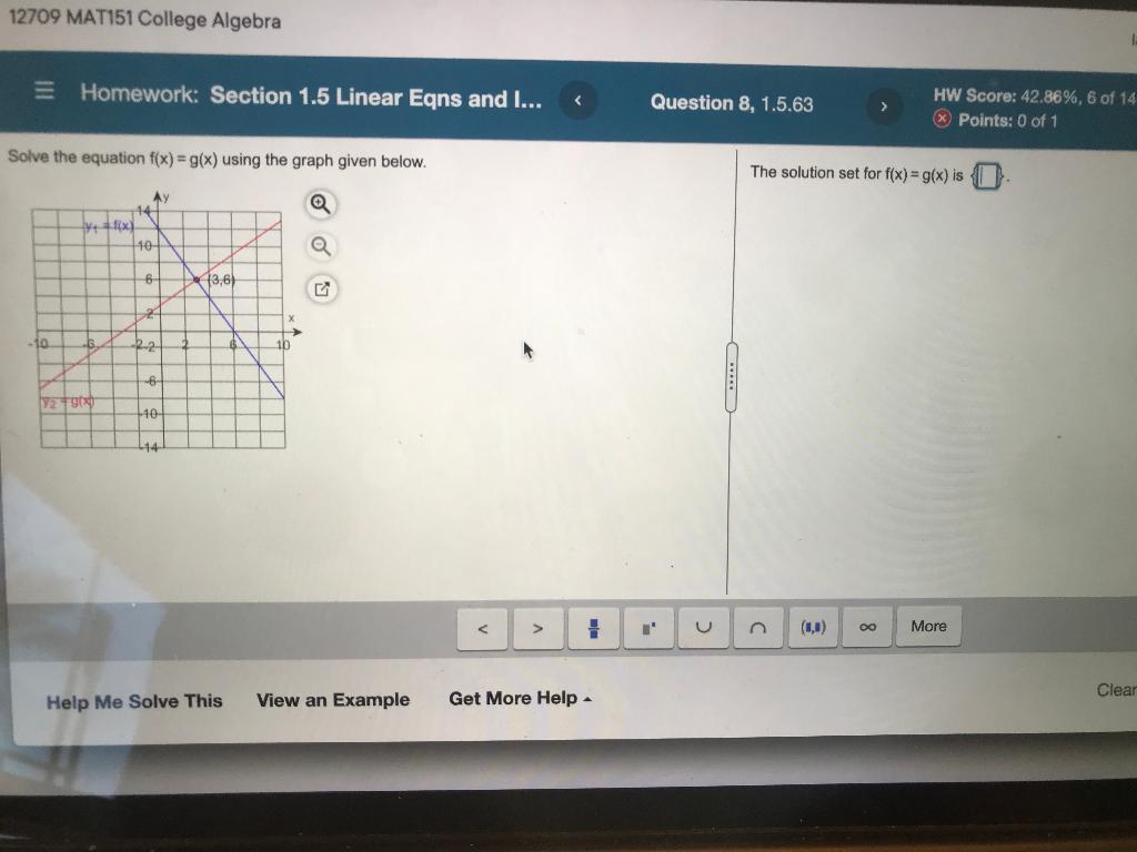 Solved Solve the equation f(x)= g(x) using the graph | Chegg.com