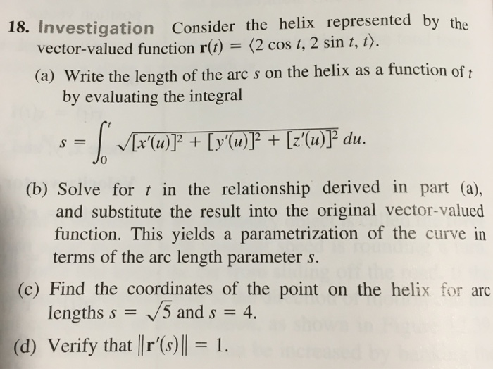 Solved 18. Investi gation Consider the helix represented by | Chegg.com
