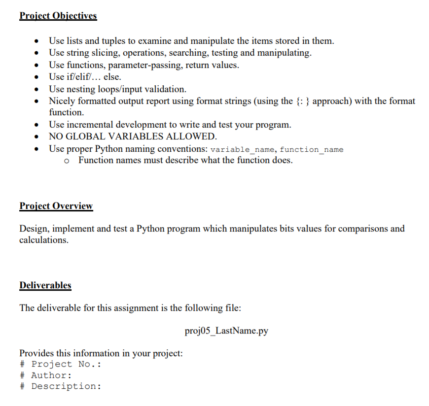 Solved Project Objectives • Use lists and tuples to examine | Chegg.com